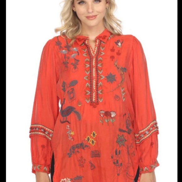 Johnny Was | Tops | Johnny Was Red Embroidered Tunic | Poshmark